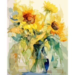 Tucocoo Sunflowers Paint by Numbers Kits 16x20 inch Canvas DIY Digital Oil Painting for Adults with Brushes and Acrylic Pigment - Abstract Watercolour Floral for Home Wall Decor Gifts (without Frame)