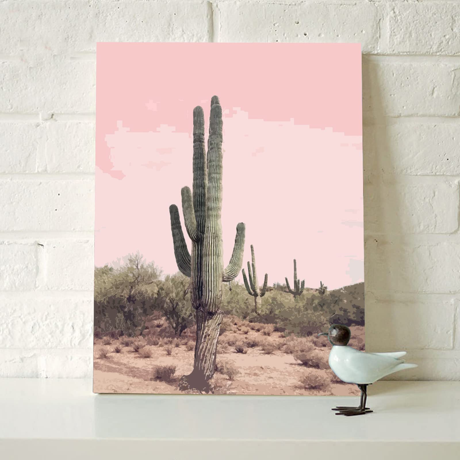 Tucocoo Saguaro Cacti Paint by Numbers Kits 16x20 inch Canvas DIY Oil Painting for, Students, Adults Beginner with Brushes and Acrylic Pigment - Desert Landscape Photo Gift(Without Frame)