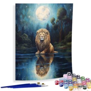 diymood paint by numbers for adults lion, diy oil painting moon acrylic paint by number kits for kids adults beginner for home wall decor 16x20 inch