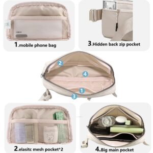 Fanny Belt Bag Waist Pack Crossbody Bags Bum Bag for Running Hiking Travel Workout Adjustable Strap for Women -beige