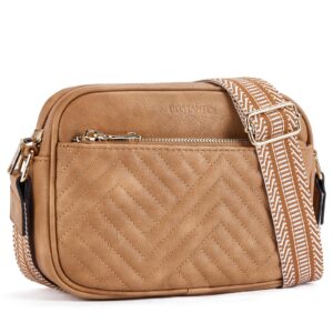 bostanten quilted crossbody bags for women vegan leather purses small shoulder handbags with wide strap camel brown