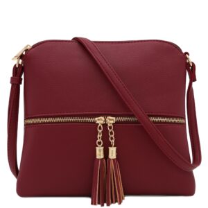 deluxity lightweight medium crossbody bag with tassel (wine)