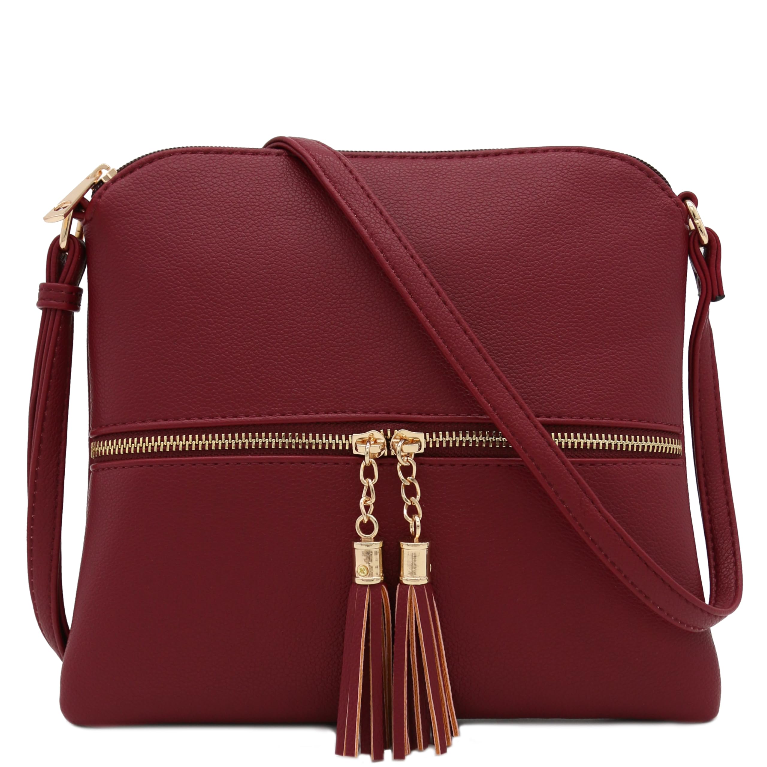 DELUXITY Lightweight Medium Crossbody Bag with Tassel (Wine)