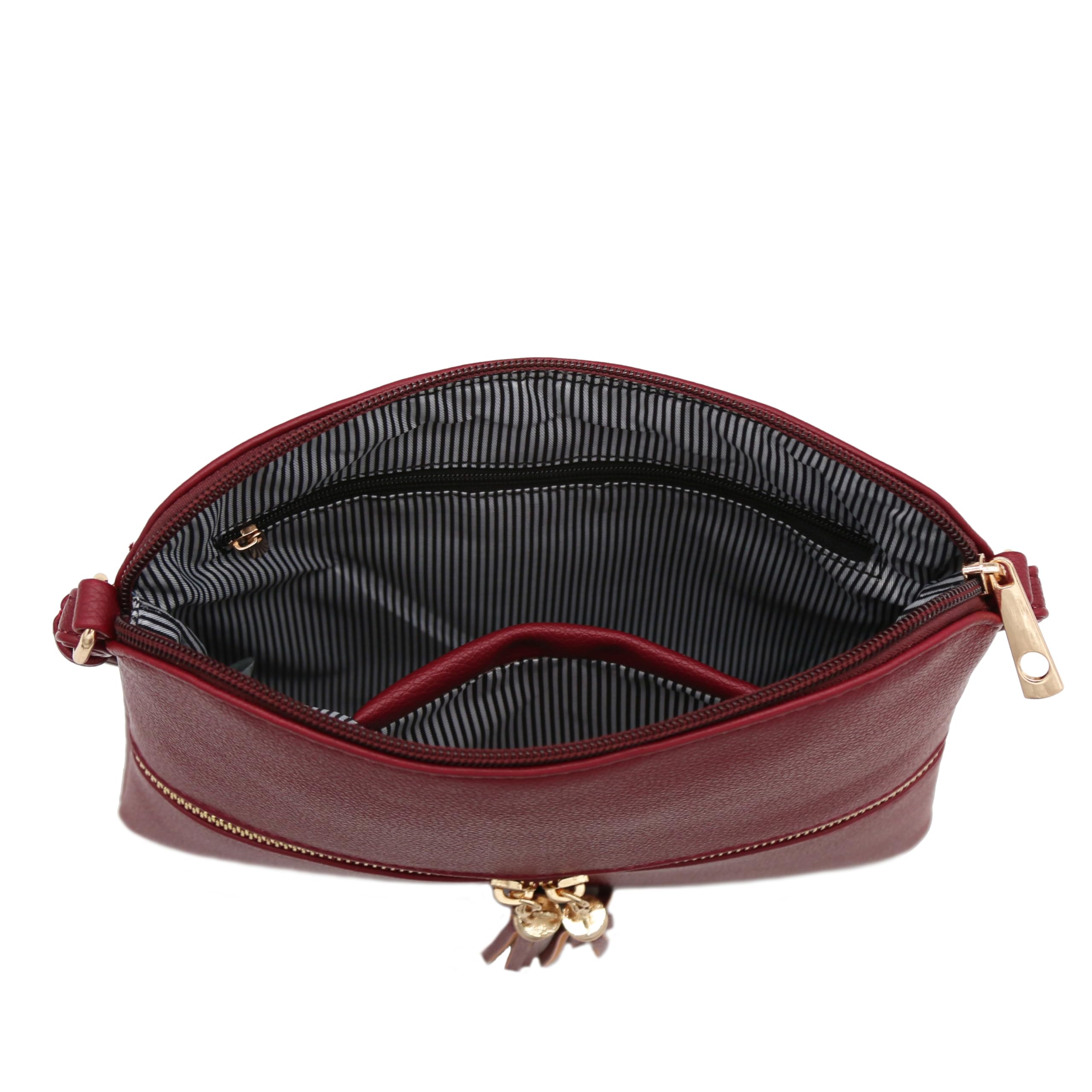 DELUXITY Lightweight Medium Crossbody Bag with Tassel (Wine)