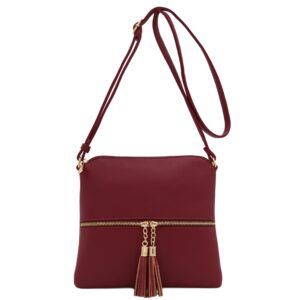 DELUXITY Lightweight Medium Crossbody Bag with Tassel (Wine)