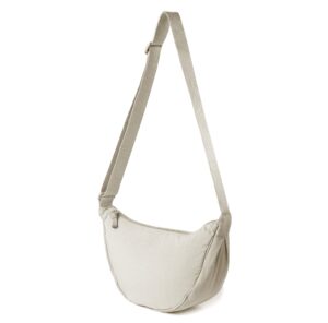 nylon crescent crossbody bag for women men fanny pack crossbody bag dumpling lightweight travel sling bag (02-beige)