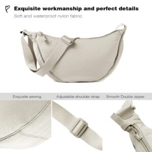 Nylon Crescent Crossbody Bag for Women Men Fanny Pack Crossbody Bag Dumpling Lightweight Travel Sling Bag (02-beige)