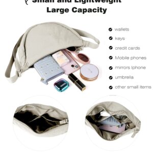 Nylon Crescent Crossbody Bag for Women Men Fanny Pack Crossbody Bag Dumpling Lightweight Travel Sling Bag (02-beige)