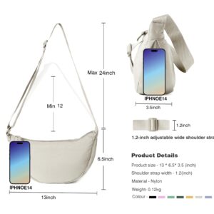 Nylon Crescent Crossbody Bag for Women Men Fanny Pack Crossbody Bag Dumpling Lightweight Travel Sling Bag (02-beige)