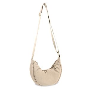 nylon crescent crossbody bag for women purses trendy men,small travel sling bag hobo,lightweight fanny pack with zipper adjustable strap,round soft shoulder pouch bag for everyday use sport(beige)