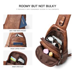 LATMAP Sling Bag For Women Faux Leather Anti Theft Small Casual Daypack Backpack Fanny Pack Crossbody Chest Bags Purse Waterproof Brown