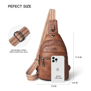 LATMAP Sling Bag For Women Faux Leather Anti Theft Small Casual Daypack Backpack Fanny Pack Crossbody Chest Bags Purse Waterproof Brown