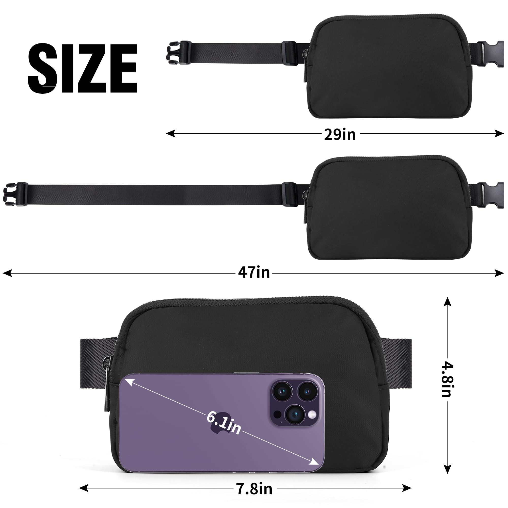 ZPN Mini Fanny Pack Black Belt Bag for Women and Men, Fashionable Waterproof Waist Pack with Adjustable Strap for Traveling, Hiking, Jogging, Cycling