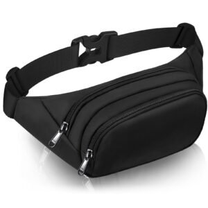 large fanny pack for women men - syican waist bag with 3-zipper pockets, gifts for enjoy sports traveling workout casual hands-free crossbody bags fits max 7.9'' ipad & 6.6'' phone black