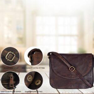 Ozora Handcrafted Genuine Leather Vintage Shoulder Crossbody Bag with YKK Zippers, Snap Button Closure and Mobile Holder