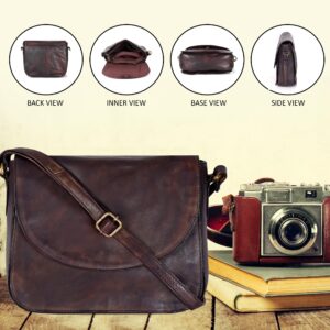 Ozora Handcrafted Genuine Leather Vintage Shoulder Crossbody Bag with YKK Zippers, Snap Button Closure and Mobile Holder