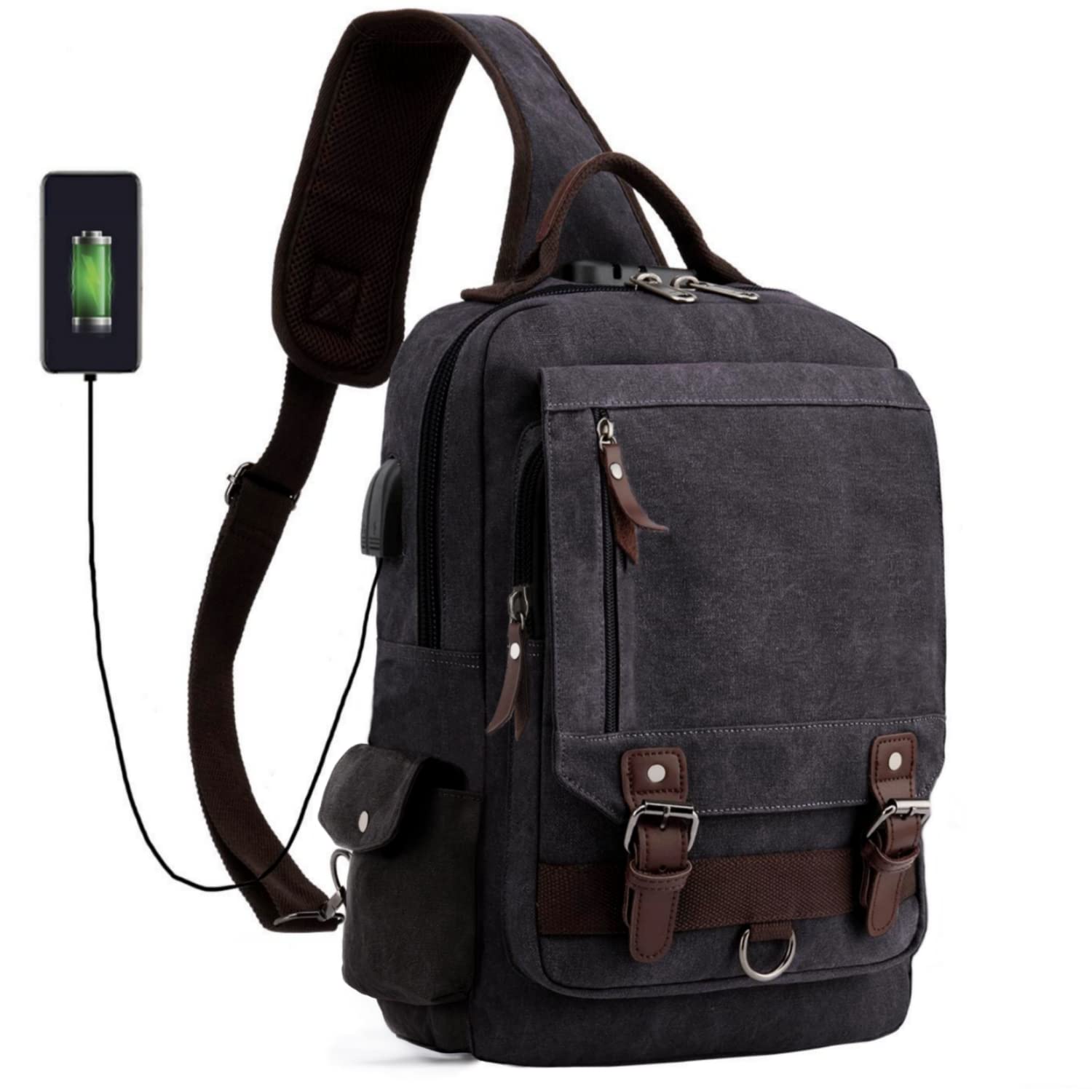 Leaper Men Canvas Messenger Bag Anti Theft Crossbody Bags Unisex Sling Bag Shoulder Bag with Charging Port Black, XXL