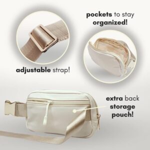 Boutique Belt Bag | Crossbody Fanny Pack for Women Fashionable Cute Mini Everywhere Bum Hip Waist Small Fashion Travel Chest Gold Accessories Adjustable Extended Strap Cream