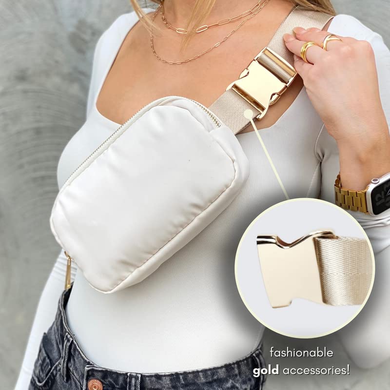 Boutique Belt Bag | Crossbody Fanny Pack for Women Fashionable Cute Mini Everywhere Bum Hip Waist Small Fashion Travel Chest Gold Accessories Adjustable Extended Strap Cream