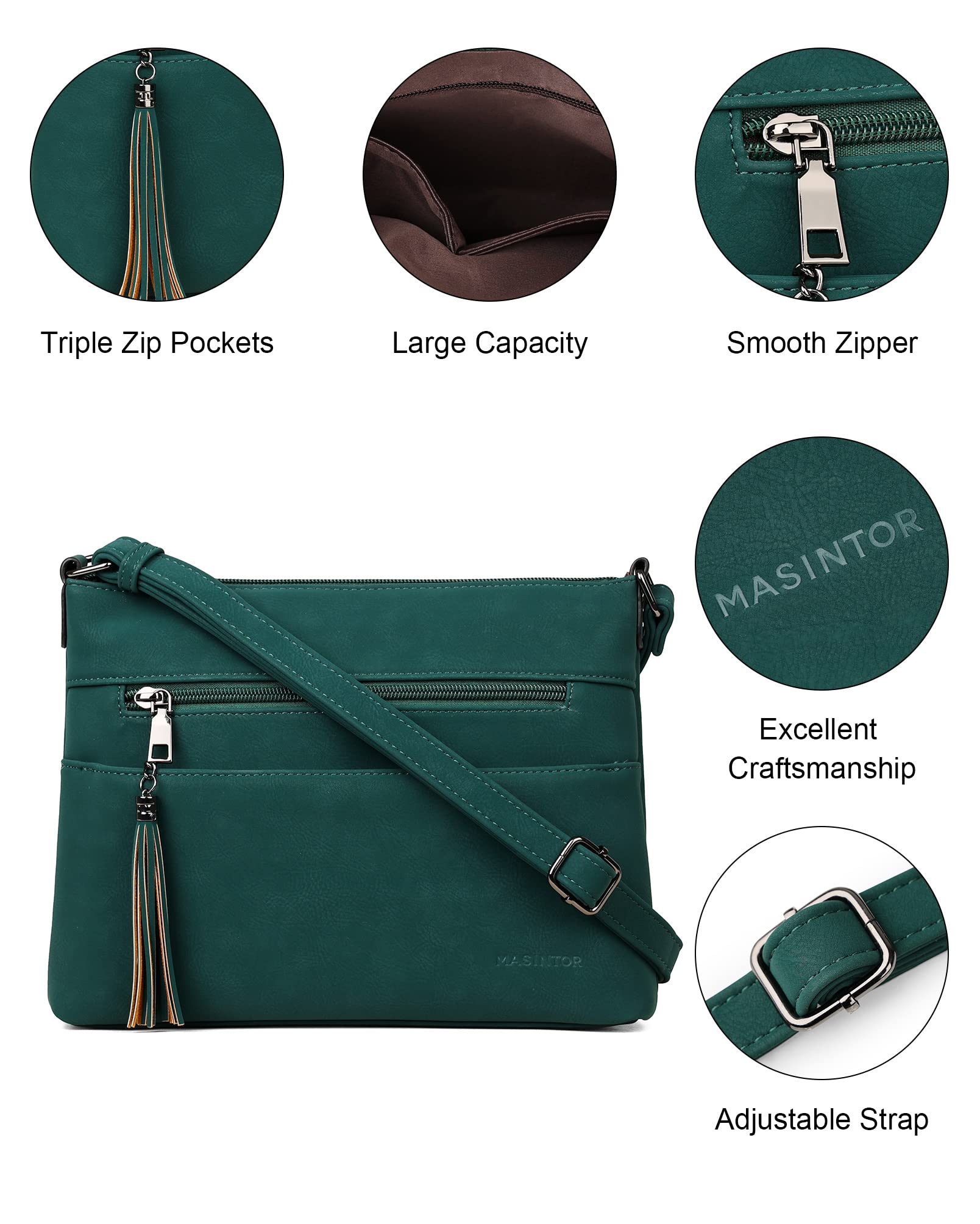 MASINTOR Crossbody Bags for Women, Lightweight Medium Crossbody Purse, Soft Leather Women's Shoulder Handbags with Tassel for Shopping or Travel