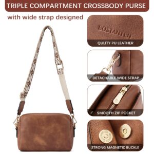 BOSTANTEN Crossbody Purses for Women Vegan Leather Triple Designed Crossbody Handbags Shoulder Bag with Wide Strap Brown