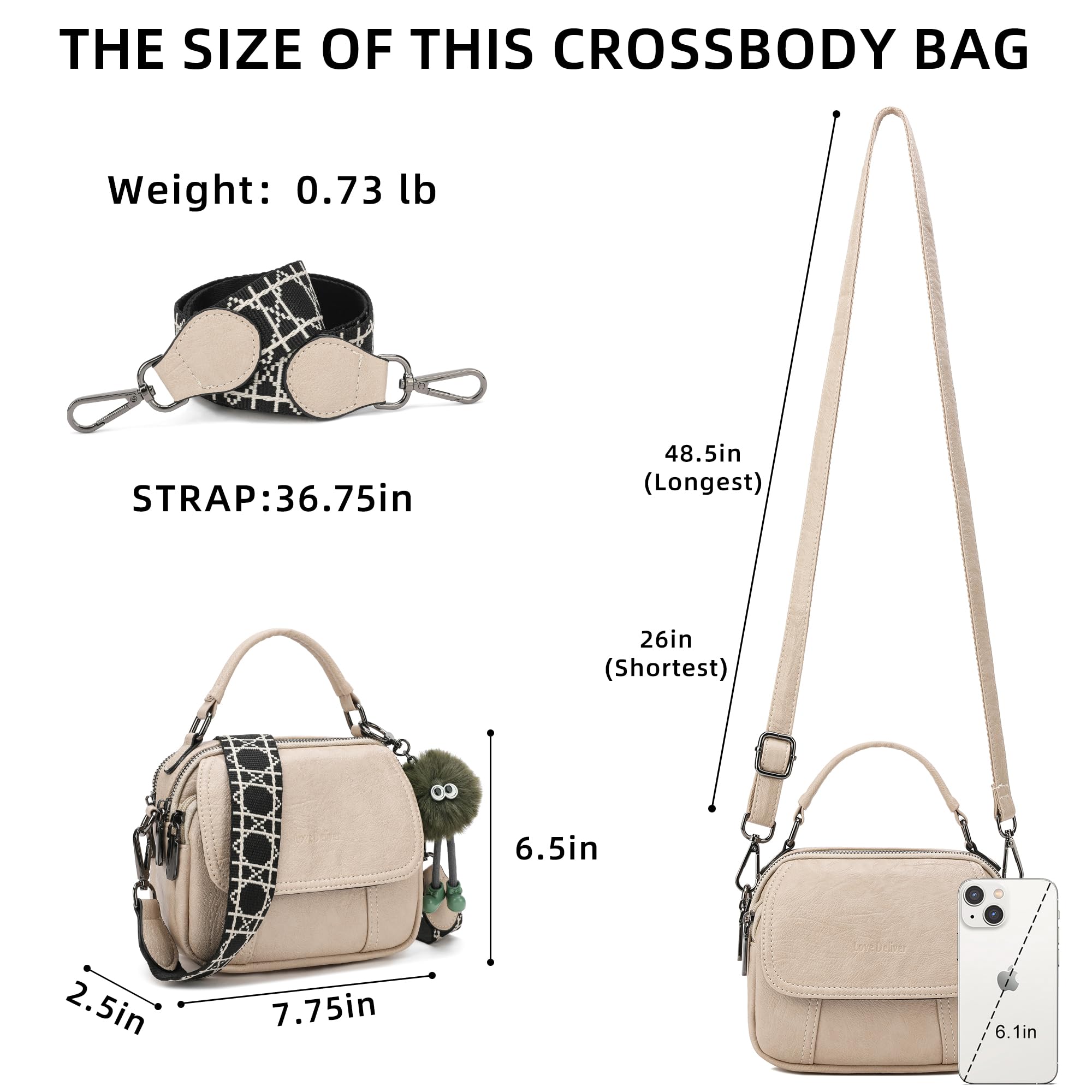 Love Deliver Crossbody Bags for Women Small Leather Purses for Ladies Shoulder Bag with Detachable Straps