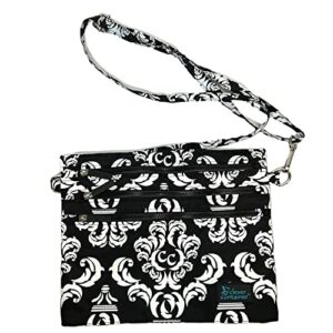 roomforlife - trendy crossbody quad zipper bag - color : damask black - handbag - purse - compact bag