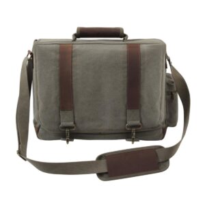 rothco vintage canvas pathfinder crossbody laptop shoulder bag with leather accents,olive drab