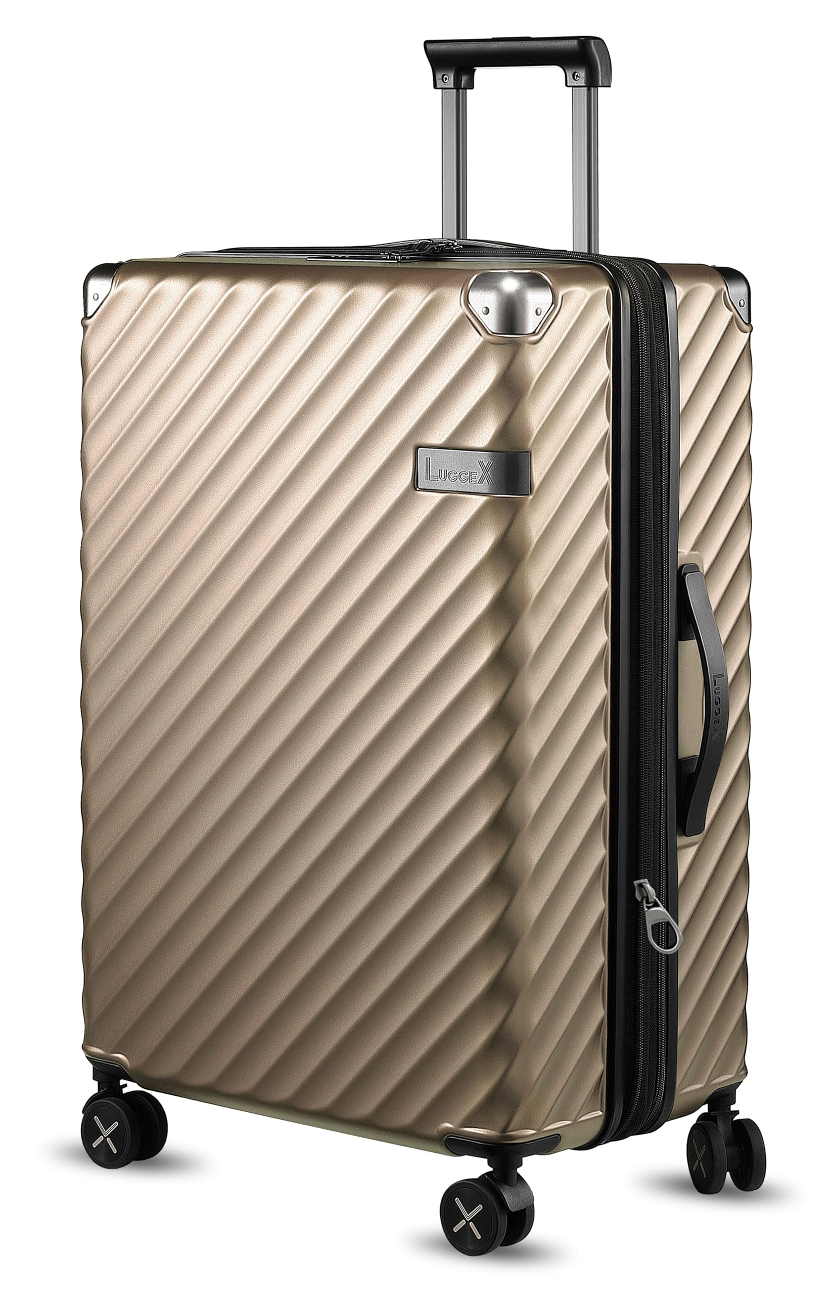 LUGGEX 28 Inch Luggage with Spinner Wheels - 90L Polycarbonate Hardside Expandable Large Suitcase Checked (Champagne, 28 Inch)