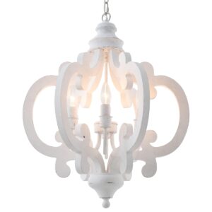 elyccupa farmhouse chandelier 6 candle lights distressed white cottage wood chandelier light fixture vintage rustic pendant light for dining room kitchen bedroom hallway living room, 21 inch