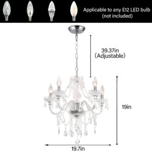 PAPAYA Crystal Chandeliers Clear Chandelier 5-Light Modern Pendant Ceiling Lighting Fixture with Acrylic Crystals & Beads for Girls Room,Living Room,Kitchen Island,Entryway