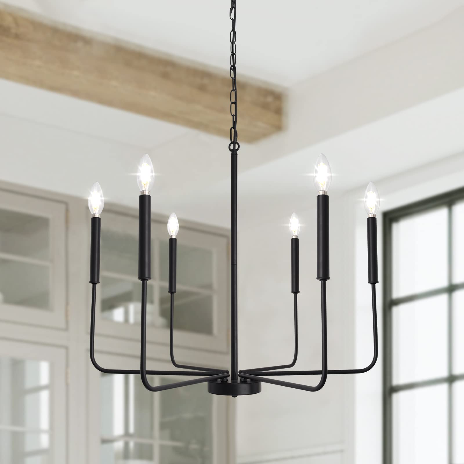 LJHhowe Black Chandelier 6 Light Modern Farmhouse Chandelier for Dining Room Lighting Fixtures Hanging, Rustic Industrial Candle Chandeliers light fixture for Foyer Kitchen Living Room