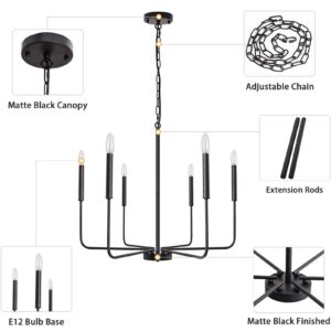 LJHhowe Black Chandelier 6 Light Modern Farmhouse Chandelier for Dining Room Lighting Fixtures Hanging, Rustic Industrial Candle Chandeliers light fixture for Foyer Kitchen Living Room