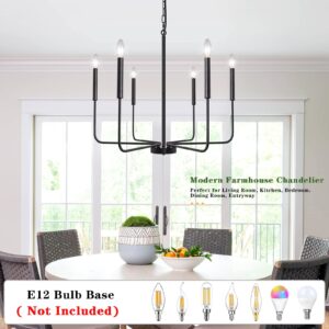 LJHhowe Black Chandelier 6 Light Modern Farmhouse Chandelier for Dining Room Lighting Fixtures Hanging, Rustic Industrial Candle Chandeliers light fixture for Foyer Kitchen Living Room