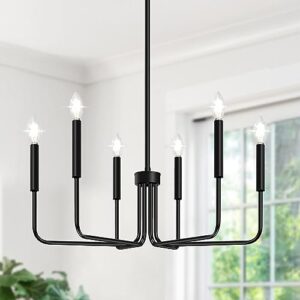 black chandelier, 6-light farmhouse chandelier for dining room lighting fixtures hanging, dining light fixtures industrial modern chandelier for bedroom, foyer, hall, kitchen, living room and entryway