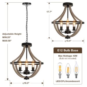 16.5" Farmhouse Light Fixtures Chandelier, 4-Light Rustic Flush Mount Ceiling Light, Modern Faux Wood Light Fixture for Dining Room Kitchen Foyer Hallway Entryway Bedroom Closet