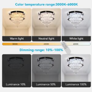 Dimmable Crystal Chandeliers 11.8" LED Flush Mount Modern Ceiling Light Fixtures for Bedroom Dining Room Hallway (2700K/4000K/6500K)