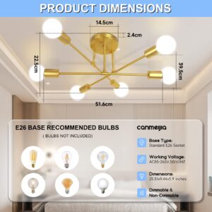 CANMEIJIA Modern Sputnik Chandelier, Ceiling Light Fixture Flush Mount 6-Lights Gold Chandeliers for Living Room Bedroom Dining Room Kitchen, Mid Century Chandeliers, E26 Base, Bulbs Not Included