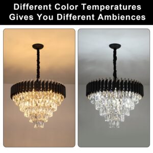 AXILIXI Crystal Chandelier Contemporary, 24" Modern Living Room Chandelier, K9 Crystal Ceiling Lights Fixtures, Round 5 Tiers Pendant Lighting Chandelier Black for Entryway Dining Room Staircase