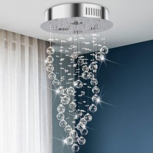 luxury crystal ceiling light fixture, modern spiral raindrop crystal chandelier 4-lights flush mount lamp crystal ceiling lighting for dining room, bedroom, living room, foyer, staircase of crystop