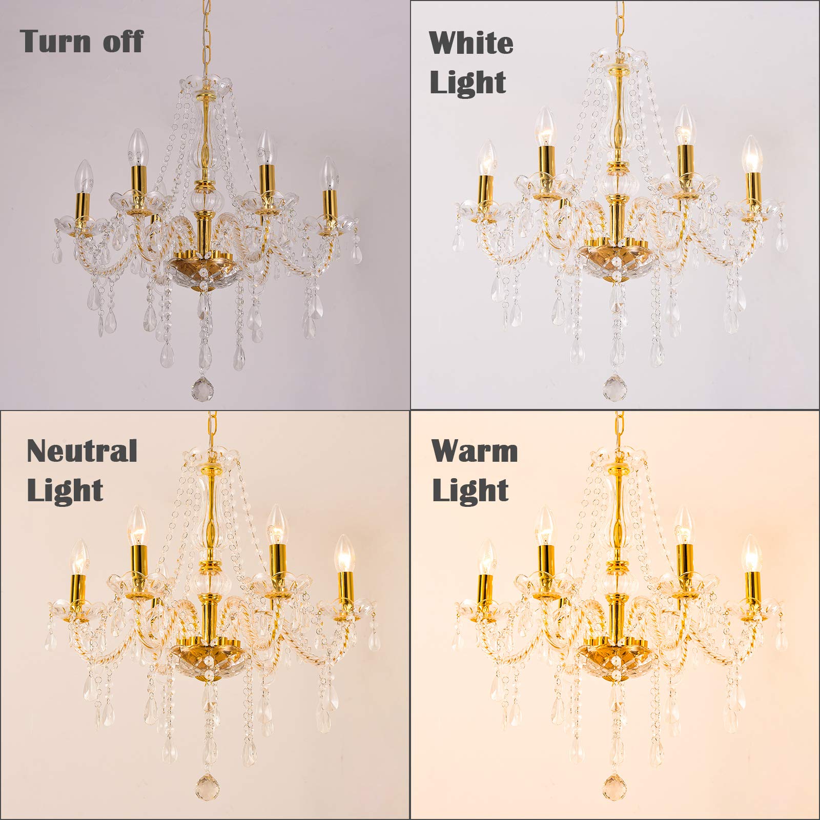 Gold Color Luxurious Candle Crystal Chandelier, 6 Lights K9 Modern Crystal Chandelier for Dining Room, Glass Ceiling Pendant Lamp for Living Bedroom Lighting Hall Balcony (6 Lights, Gold)