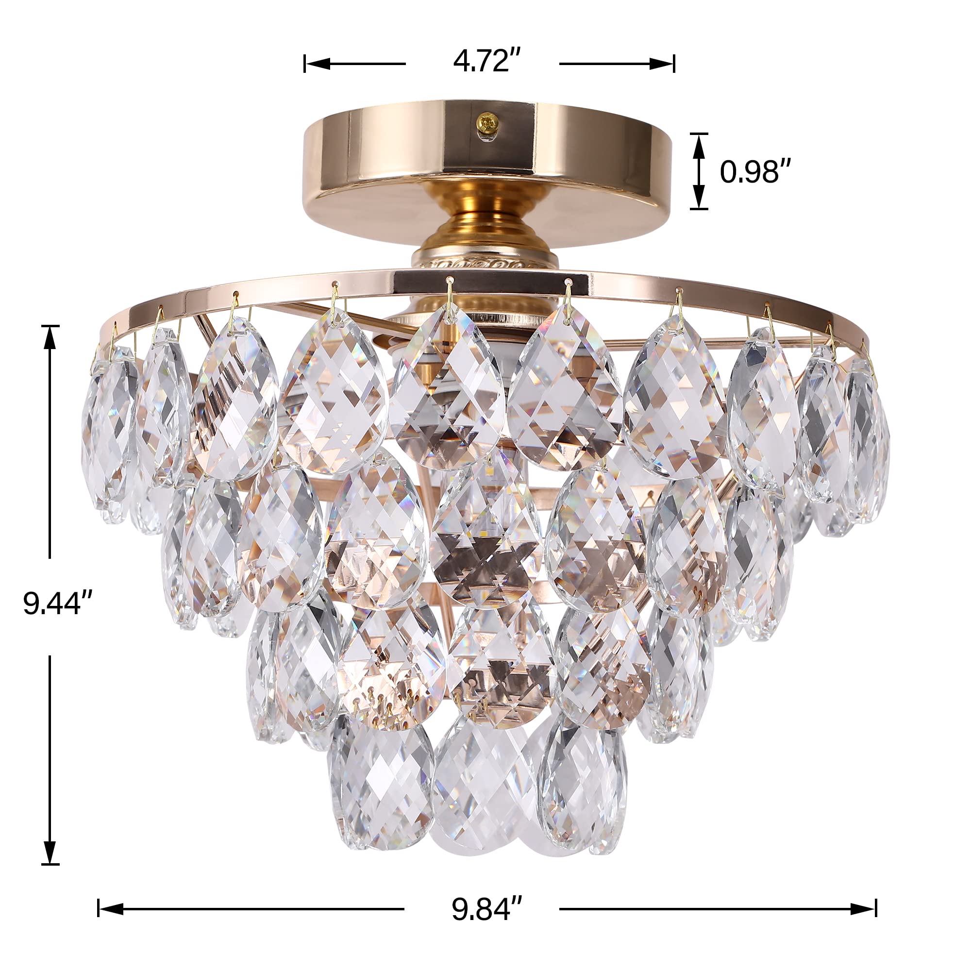 Luupyia Gold Crystal Chandelier Small Modern Chandelier, Mini Ceiling Light Flush Mount Crystal Chandelier Hallway Light Fixtures Ceiling Crystal Light for Hallway Bedroom Hall Living Room