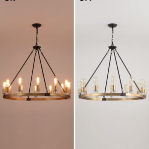 MEIXISUE Modern Farmhouse Wagon Wheel Chandeliers for Dining Room,Aged Brass Luxury Large High Ceiling Chandelier for Living room Kitchen Entryway Restaurant Office,W35.4 UL Listed