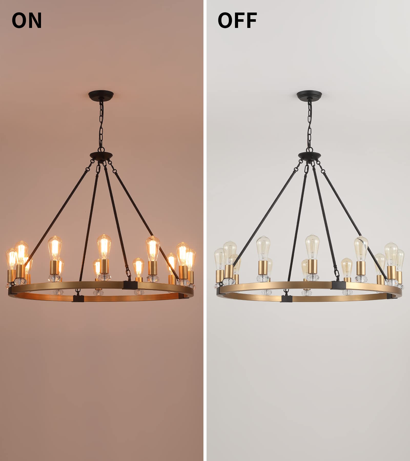 MEIXISUE Modern Farmhouse Wagon Wheel Chandeliers for Dining Room,Aged Brass Luxury Large High Ceiling Chandelier for Living room Kitchen Entryway Restaurant Office,W35.4 UL Listed