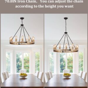 MEIXISUE Modern Farmhouse Wagon Wheel Chandeliers for Dining Room,Aged Brass Luxury Large High Ceiling Chandelier for Living room Kitchen Entryway Restaurant Office,W35.4 UL Listed