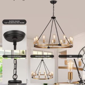 MEIXISUE Modern Farmhouse Wagon Wheel Chandeliers for Dining Room,Aged Brass Luxury Large High Ceiling Chandelier for Living room Kitchen Entryway Restaurant Office,W35.4 UL Listed