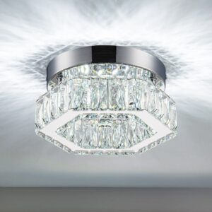 homlaiting mini crystal chandelier led flush mount ceiling light fixture, 7.8' x 3.94', cool white for bedroom, hallway, bathroom, kitchen, office