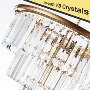 brfaixla 12 Lights Gold Modern Crystal Chandelier 23.64" Crystal Pendant Chandeliers Light Fixture 3-Tier Crystal Hanging Lighting for Living Dinning Room Bedroom Foyer