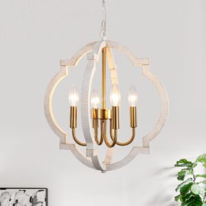 qarehl rustic farmhouse chandelier 4 light vintage orb light fixture dining room candlestick chandeliers wood pendant lighting for living room kitchen bedroom entrance foyer hallway