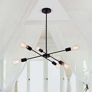 tynewrgy black sputnik chandelier 6 lights,modern industrial ceiling light,mid century vintage contemporary pendant dining room lighting fixtures hanging